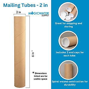 MagicWater Supply Mailing Tube - 2 in x 6 in - Kraft - 12 Pack - for Shipping and Storage of Posters, Arts, Crafts, and Documents