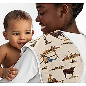 Sweet Jojo Designs Western Cowboy Baby Boy Absorbent Burp Cloths for Infant Newborn - Red Blue Tan Chocolate Brown and White Wild West Southern Country Horse - 3 Pack Set of Dribble Drool Cloths