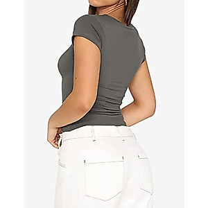 ZHENWEI 2 Piece Women's Workout Gym Compression Shirts Cute Basic Cap Sleeve Slim Fitted Crop Tee Top Black&Grey S