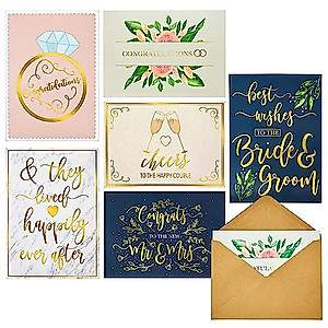 Juvale 24 Pack Wedding Cards for Bride and Groom with Envelopes, Engagement Congratulations, 6 Gold Foil Designs (5x7 In)
