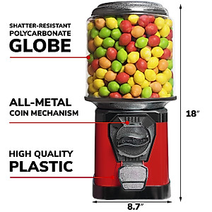 Gumball Vending Machine with Metal Stand & 3.4LB of Gumballs Refill Bag - Bubble Gum Vending Machine for Kids, Stand & Gum Bundle - Coin Gumball Machine