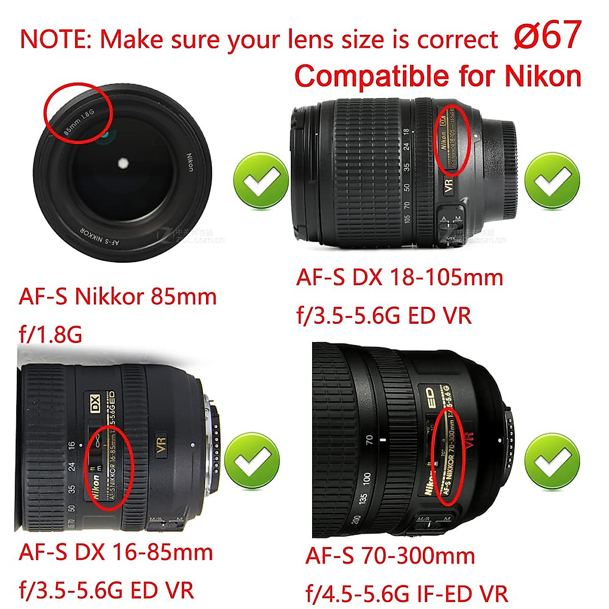 67MM Lens Cap Cover for Canon 77D 90D w/ EF-S 18-135mm Lens Cap Nikon D750 D780 w/ 18-105mm 16-85mm Lens Cap [2 Pack]