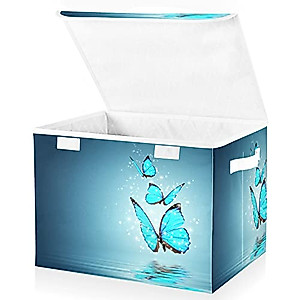 innewgogo Blue Magic Butterfly Storage Bins with Lids for Organizing Cube Cubby with Handles Oxford Cloth Storage Cube Box for Room