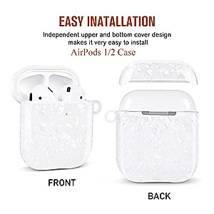 AirPods Case Cute Cover Skin with Giltter Shell Pearl Wrist Keychain,AirPod Case Cute 1st Generation Case Full Protective TPU Cover Airpods 1&2 Case for Girls and Women (AirPods 1&2 Case)