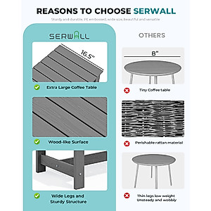 SERWALL HDPE Patio Coffee Table, Rectangle Outdoor Coffee Table, All Weather Patio Table for Deck, Pool, Balcony, Indoor or Outdoor Use, Grey