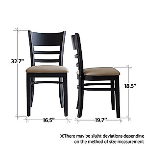 Livinia Cabin Dining Chair Set of 2, Solid Malaysian Oak PU Leather Upholstered Cushion Seat Wooden Ladder Back Side Chairs (Black) Assembly Required