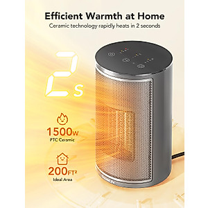 GoveeLife Space Heater for Indoor Use, 1500W Fast Electric Heater with Smart Thermostat, Wi-Fi App & Voice Remote Control, Small Heater Safety for Bedroom Home Indoors Office Desk Portable, Grey