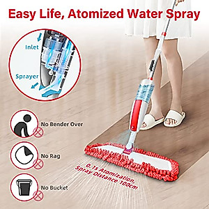 DDSNTY Mops,Spray Mops for Floor Cleaning,Spray Mop with Washable Pad,Kitchen Dry & Wet Mop with 410ML&300ML Refillable Bottle 4 Reusable Washable Pads for Hardwood Laminate Wood Tiles Floor Red…