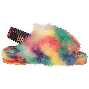 UGG All Gender Adult Fluff Yeah Pride Slipper, Rainbow, Women's Size 5 / Men's Size 3