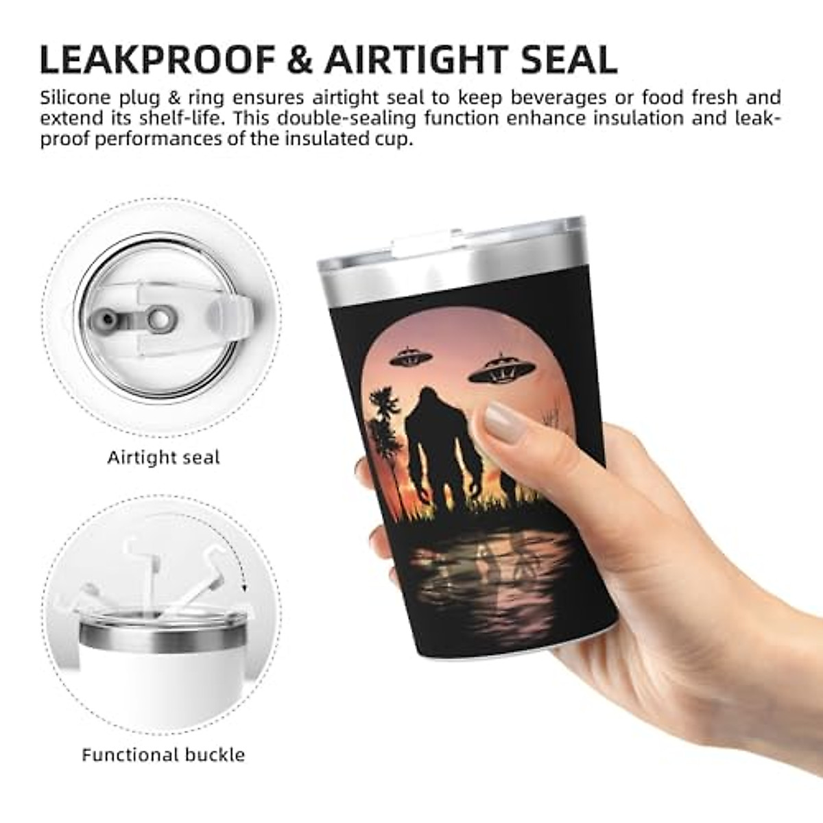 12oz Tumbler Bigfoot Moon Sasquatch Ufo Stainless Steel Cup With Straw And Lid Spill Proof Bulk Double Wall Vacuum Reusable Water Tumblers For Cold Hot Drink