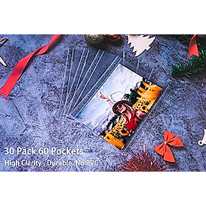 30 Pack 60 Pockets 5x7” Photocard Sleeves for A5 6 Ring Binder, Ultra-Clear Photo Sleeves, Double-Sided 1 Pocket Photo Pages, Top Loading Photo Sheet Protector for Photos, Postcards, Seed Packets