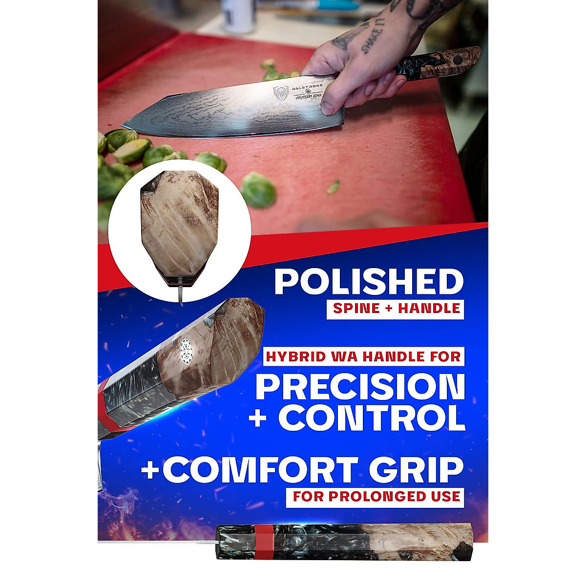 Dalstrong Chef Knife - 8 inch - Firestorm Alpha Series - Premium 10Cr15CoMoV High-Carbon Steel - Traditional Japanese Wa Stabilized Wood & Resin Handle - Kitchen Knife - Chef's Knife - w/Sheath