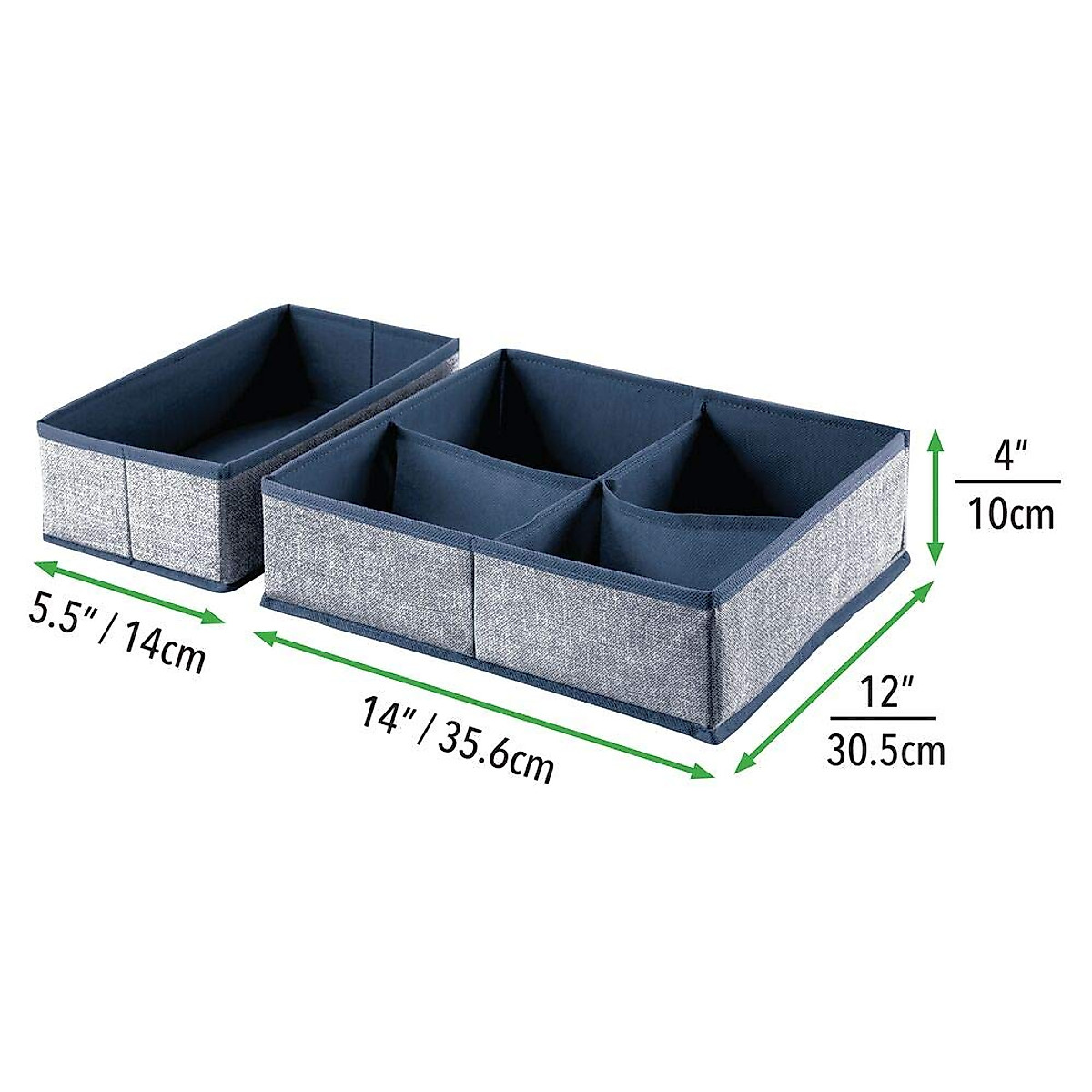 mDesign Soft Fabric Dresser Drawer and Closet Storage Organizer Set for Child/Kids Room, Nursery, Playroom - 2 Pack, 5 Compartments - Textured Print - Navy Blue