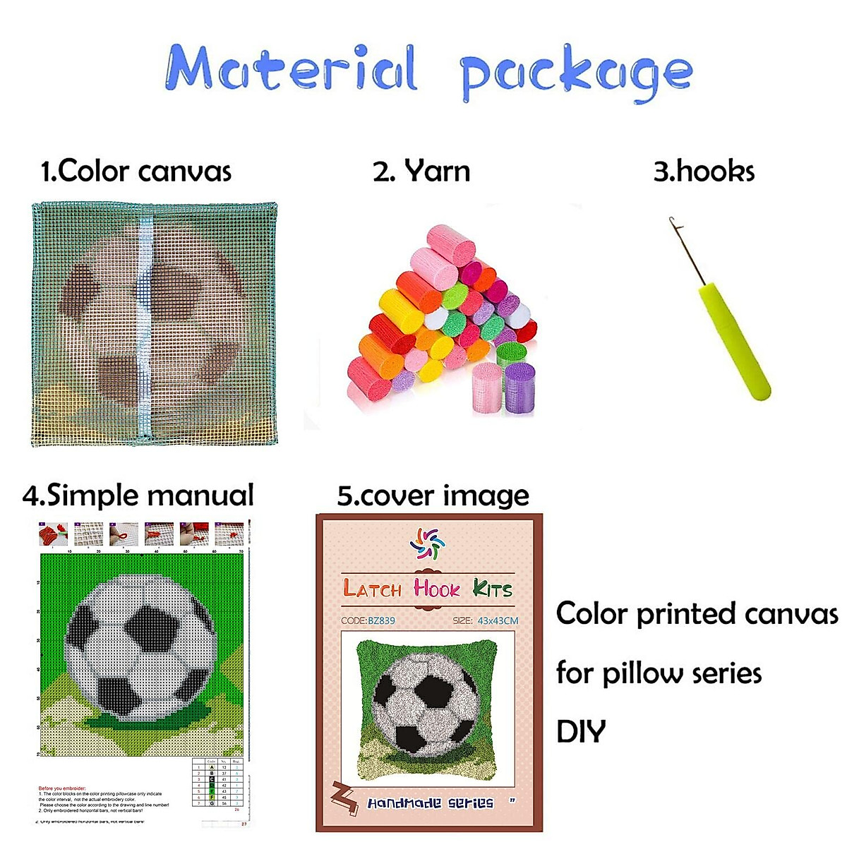 Abstract Moon Mordern Graphic Latch Hook Pillow Kit for Adults Throw Pillow Cover with Printed Canvas DIY Hook Crochet Yarn Needle Craft Easy Handmade Cushion 43x43cm(1)