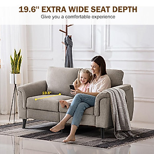 CDCASA Loveseat Sofa, Linen Fabric Mid Century Modern Love Seats Couches, Upholstered 2-Seater Sectional Sofa Small Couch w/Wood Legs for Living Room, Bedroom, Small Space, 1PCS, Light Brown