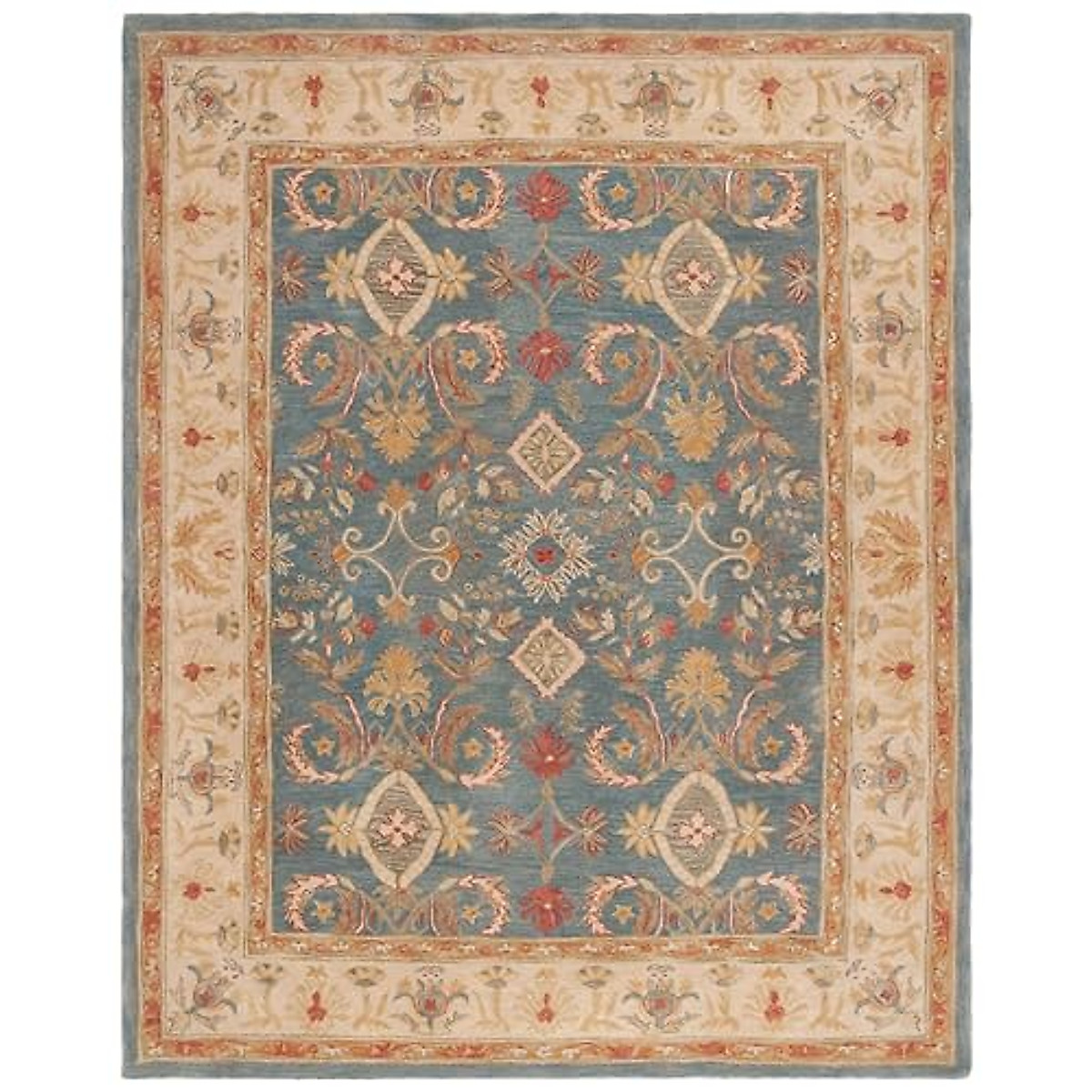 SAFAVIEH Anatolia Collection Area Rug - 8' x 10', Light Blue & Ivory, Handmade Traditional Oriental Wool, Ideal for High Traffic Areas in Living Room, Bedroom (AN544D)