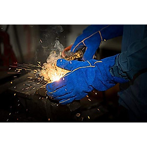 DEKO Welding Gloves Blue 14 inch Leather Forge Heat Resistant Welding Glove for Mig, Tig Welder, BBQ, Furnace, Camping, Stove, Fireplace and More