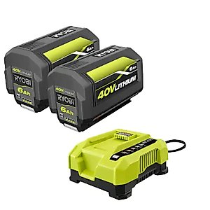 RYOBI 40V Lithium-Ion 6.0 Ah High Capacity Battery and Rapid Charger Starter Kit (2-Batteries)