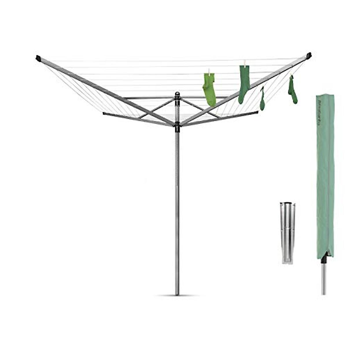 Brabantia Lift-o-Matic Rotary Dryer, 197 Feet, Metallic Gray & Honey-Can-Do DRY-01375 Wood Clothespins with Spring, 50-Pack, 3.3-inches Length,Brown