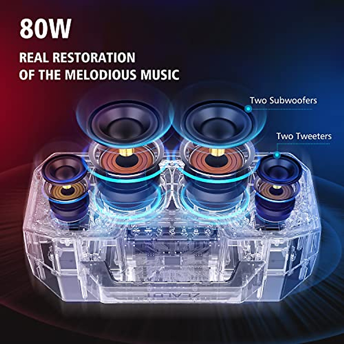 ZEALOT Bluetooth Speakers, 80W Speakers Bluetooth Wireless with Dual Paring,IPX7 Waterproof Speaker with 14,400MAh Big Battery,50H Playtime,Stereo,Party, Beach Portable Speaker,Black