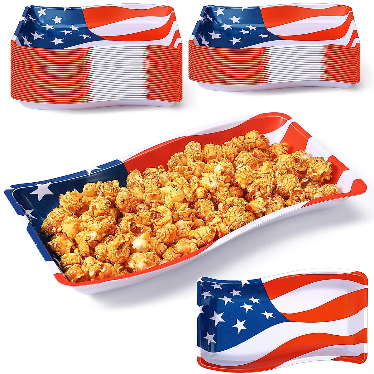 50 Pieces USA Star Serving Trays, USA Flag Star Shaped Plastic Platter, Patriotic Food Reusable Snack Tray, Cookies, Chips, Candy Dessert Serveware for 4th of July Independence Day Party Supplies