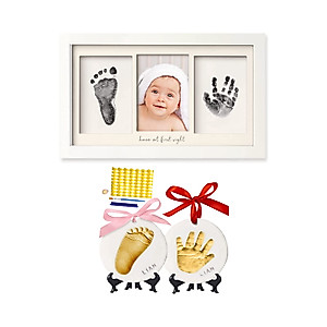 KeaBabies Inkless Baby Hand And Footprint Kit Frame and Baby Hand and Footprint Kit - Personalized Baby Picture Frame for Newborn - Personalized Baby Foot Printing Kit for Newborn