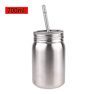 Freebily Stainless Steel Mason Jar Unbreakable Tumblers Single/Double Walled Dishwasher Safe Drinking Travel Mugs with Lids and Straws Silver Single Wall 700ml