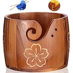 Yarn Bowl Large Size 5''x7'' Pine Wood Unique Design Crochet Bowl for Yarn Holder Knitting Crochet Macrame Craft Supplies