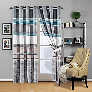 GrandLinen - 3-Piece Fine Printed Oversize (100 X 95) Quilt Set Light Weight Reversible Bedspread Coverlet Queen Size Bed Cover (Grey, Teal Blue (More Bluish), White, Stripe)