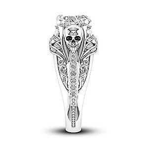 khamchanot Women Jewelry 925 Silver Heart White Sapphire Engagement Wedding Skull Head Ring (9)