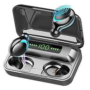 True Wireless Earbuds, Bluetooth 5.0 Earbuds in-Ear Stereo Headphones with Smart IPX7 Built-in Mic Deep Bass for Sports Work, Black (Generic)