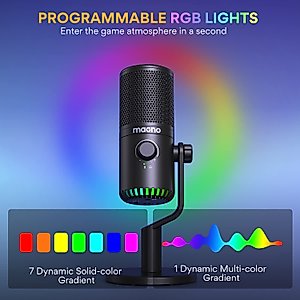 MAONO USB Gaming Microphone for PC, Programmable Condenser Mic with RGB Light, Mute, Gain, Monitoring, Volume Control for Streaming, Podcast, Twitch, YouTube, Discord, Computer, Mac, PS5, DM30 (Black)