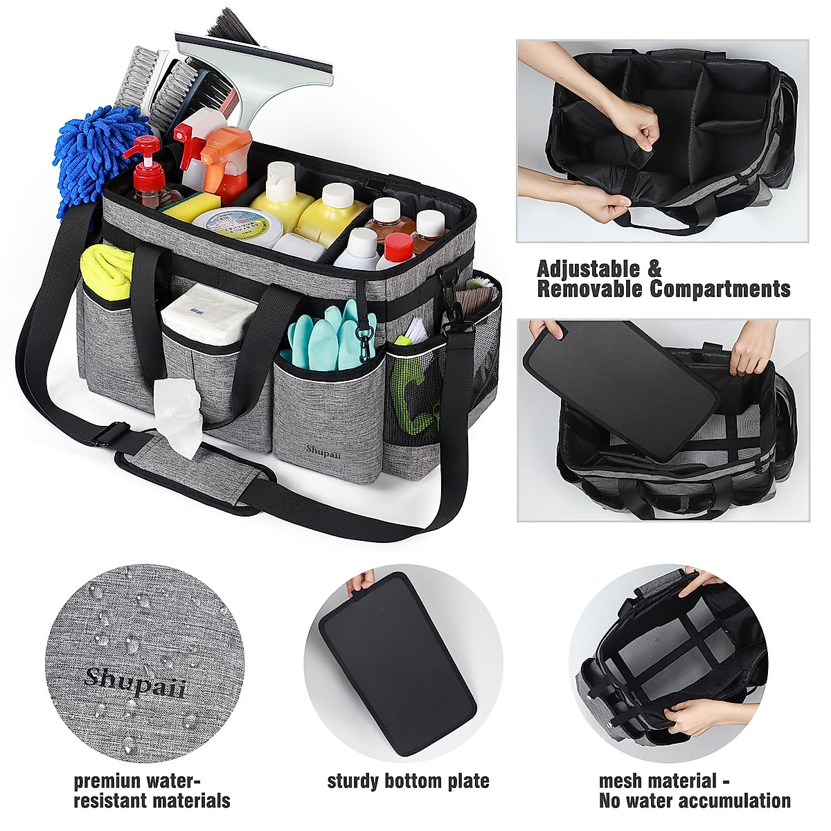 Large Wearable Cleaning Caddy Bag, Cleaning Caddy Supplies Organizer with Handles for Cleaners & Housekeeper, Under Sink & Car Cleaning Tool Organizers Bag with Adjustable Shoulder Strap&Waist Belt