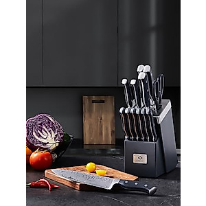 Knife Block Set, AMEGAT Knife Set with Advanced Self-Sharpening Technology, 14-Piece Waved Texture Kitchen Knife Set, Stainless Steel Knife Set with Block, Razor-Sharp Knives and Full Tang Handle