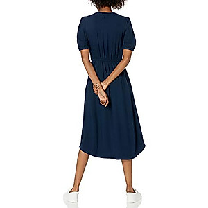 Amazon Essentials Women's Relaxed Fit Half-Sleeve Waisted Midi A-Line Dress, Navy, XX-Large