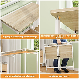 Elephance Folding Desk No Assembly Required 31.5" Small Foldable Computer Desk for Small Spaces, Space Saving Study Writing Office Desk Foldable Table for Home Office Beige