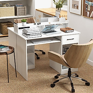 HAPPYGRILL Computer Desk with Monitor Stand, Home PC Office Desk with Keyboard Tray, Drawer & CPU Stand, Study Writing Desk Home Workstation Desk with Display Shelf