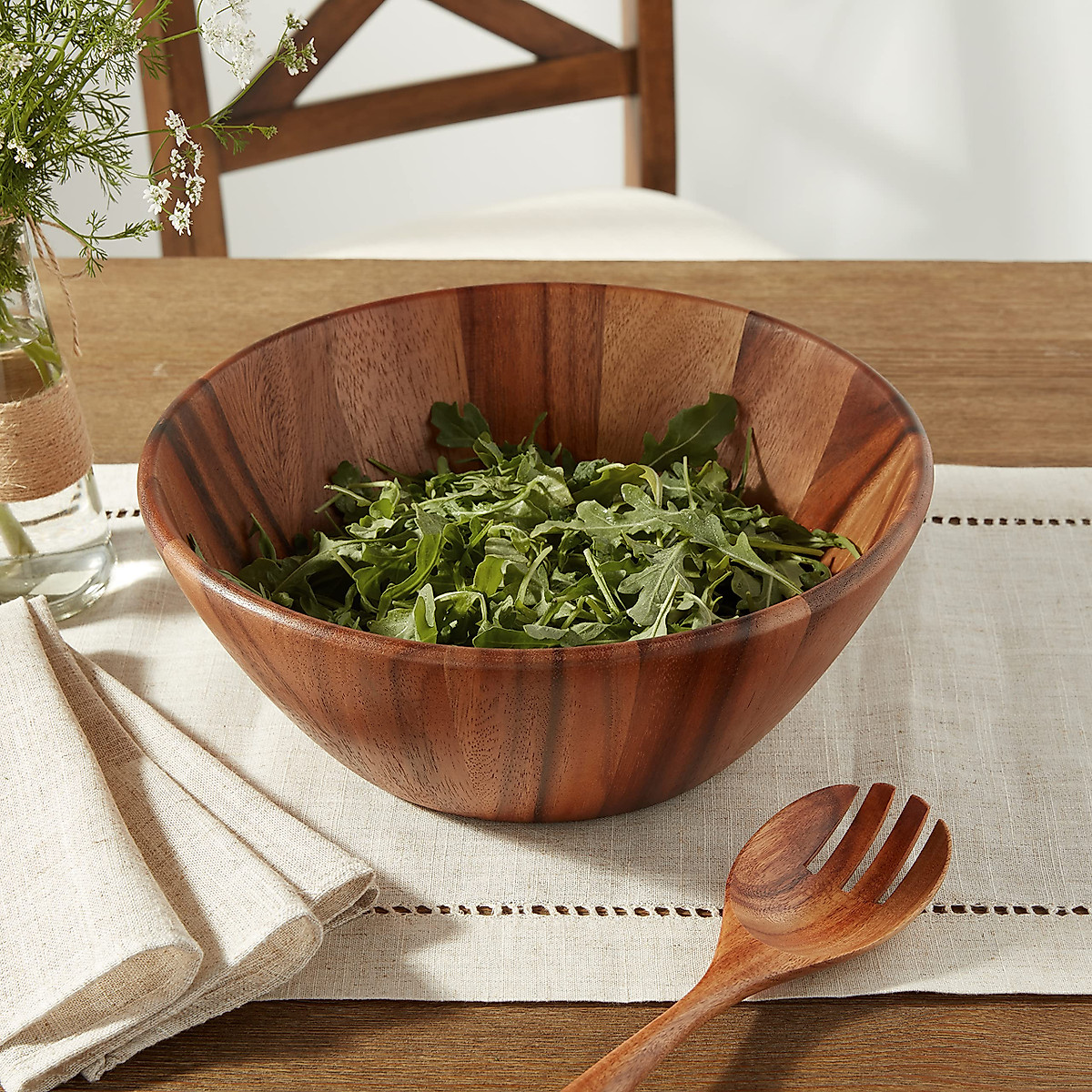 Lipper International Acacia Round Flair Serving Bowl for Fruits or Salads, Large, 12" Diameter x 4.5" Height, Single Bowl