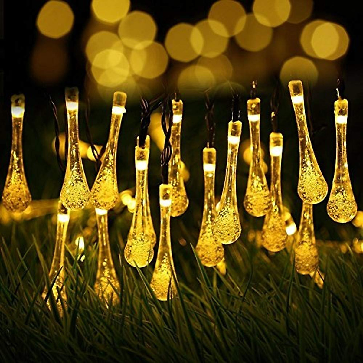Berocia Solar String Lights Outdoor Waterproof, 20ft 30 LED 8 Modes Outdoor Water Drop Solar Powered String Lights for Patio, Solar Garden Lights for Yard Porch Wedding Party Decoration