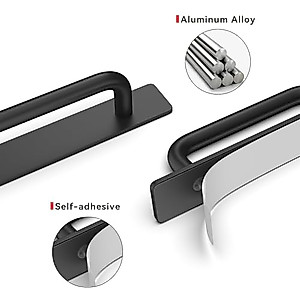 homdiy 2 Pack Adhesive Cabinet Handle Stick on Door Handles Self Stick Drawer Pulls No Drilling Black Cabinet Pulls Push Pull Helper for Kitchen Window Sliding Door Closet - 5.83"