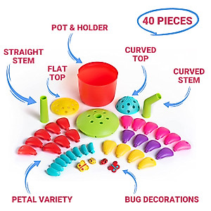 TOYPIX FlowerPop Flower Building Toy Set 40 Pc - Girl Toys Ages 3 4 5 6 | Flower Garden STEM Toys | Unique Gifts for Girls - Creative Toys for Girls | Flower Toy with Multiple Combinations