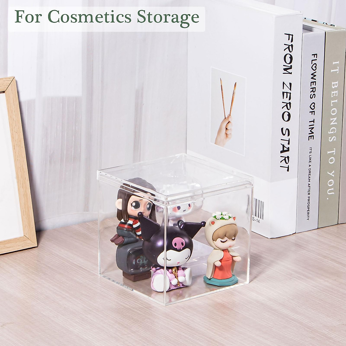 Clear Acrylic Boxes for Storage, Yeeco Acrylic Storage Cube Containers with Lids, Square Boxes in 4.7”×4.7”×4.7” Inches for Candy, Cotton Ball, Beads, Tiny Arts, Watches, Earring, Cosmetics, 4 Pack