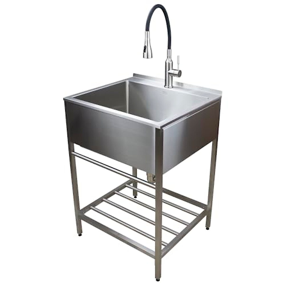 Transolid TFH-2522-SS 25 in. x 22 in. x 34.3 in. Stainless Steel Laundry Sink with Wash Stand in Brushed Satin