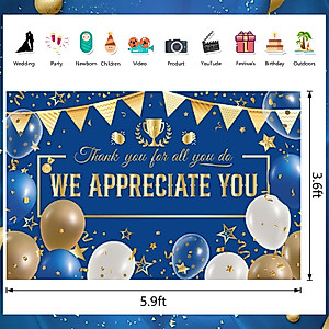 We Appreciate You Banner Backdrop -Wxiben Blue Employee Appreciation Decoration Thank You Nurse Teacher Banner Farewell Going Away Party Backdrop Supplies Work Anniversary Appreciation Decor(71*45 In)
