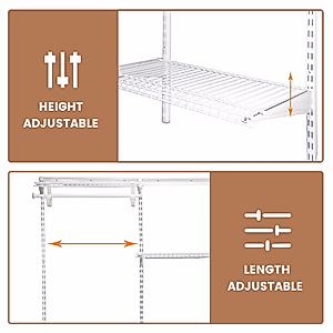 PROWORX 4-6 Ft Closet Organizer System, Adjustable Metal Wire White Closet System, Expandable Walk in Closet Organizers and Storage System, Closet Shelves with Hanging Rods
