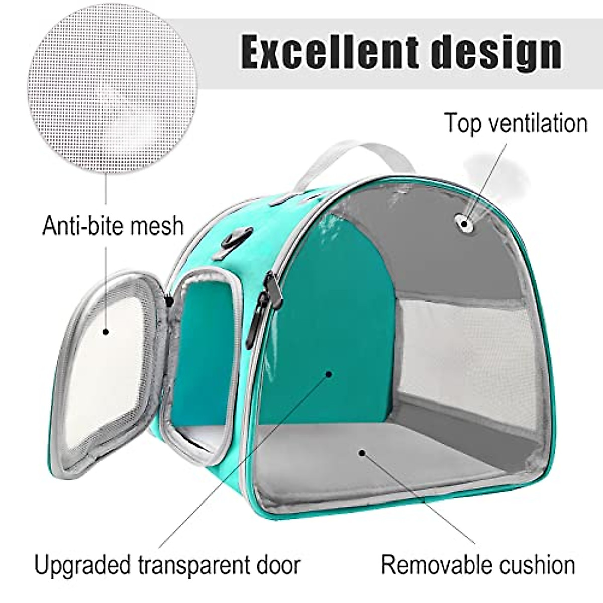 Small Animal Carrier Bag, Upgraded Portable Guinea Pig Carriers, Transparent Hamster Carrying Case, Reptile Rat Rabbit Bearded Dragon Hedgehog Carrier Bag for Travel, Hiking, Walking, Outdoor (Green)