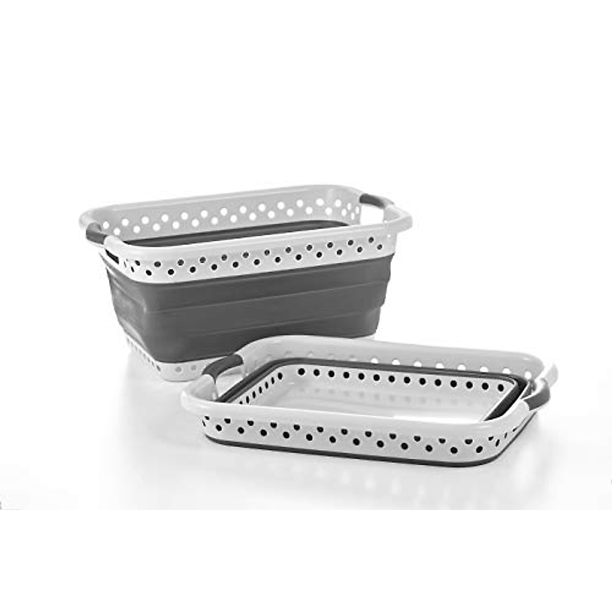 Pop & Load Collapse & Store Collapsible Basket Ultra-Slim Utility 25" High Dual Handle Rectangular/Folds to 3" in Grey Onyx POP & LOAD- LAUNDRY, Large Rect-2