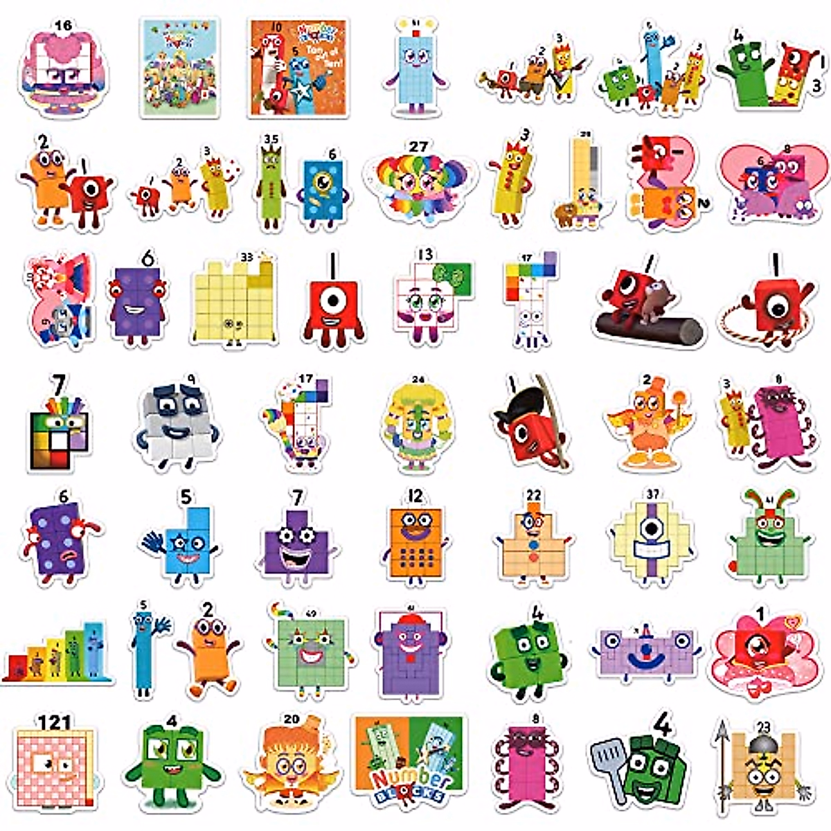 52PCS Numberblocks Stickers for Laptop and computer, Digital building blocks for children's enlightenment Waterproof Vinyl Stickers for Water Bottle Skateboard Guita Car Bumper Luggage,Cartoon Art Graffiti Decals for Kids Girls Teens Adults (Enlightenment