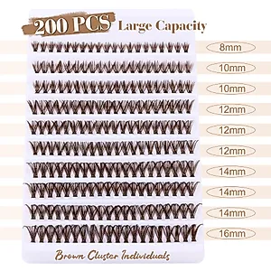 Brown Lash Individuals 200 Pcs Natural Wispy Brown Eyelashes Extension D Curl False Cluster Lashes Brown Fake Eyelashes Clusters