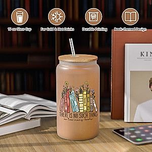 LEADO 16 oz Glass Cups with Lid and Straw - Book Gifts, Book Lovers Gifts - Bookish Gifts, Birthday, Christmas Gifts for Book Lovers, Readers, Bookworm - Book Themed Gifts, Book Accessories